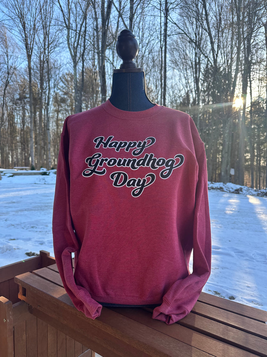 Heather Red "Happy Groundhog Day" Crewneck – Punxsutawney Groundhog Club